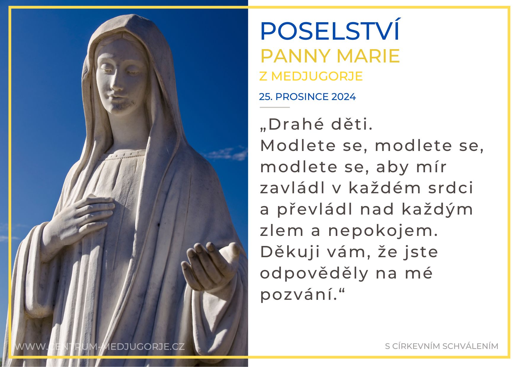 Nové poselství Panny Marie z 25.12.2024 :: Centrum Medjugorje, z.s.
